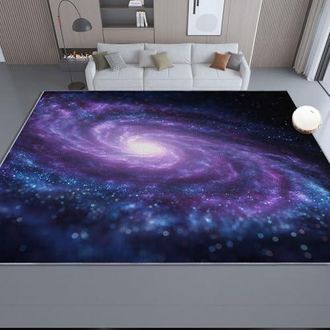 Generic Violet Tapis de Salon Chambre, Fantaisie Galaxies Espace Lavable en Machine Super Doux Antid&eacute;rapant Tapis 120 x 180 cm - Poils Ras Doux pour Salle &agrave; M