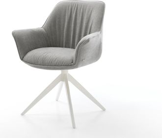 DELIFE Drehstuhl Keila-Flex mit Armlehnen Strukturstoff Soft Grau Kreuzgestell breit Wei&szlig; 360&deg; drehbar Wippfunktion, Esszimmerst&uuml;hle