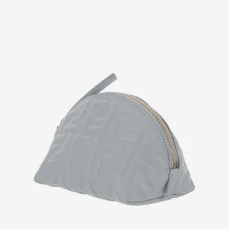 Fendi Womens Leather Clutch With Ff Pattern Light Blue Bags
