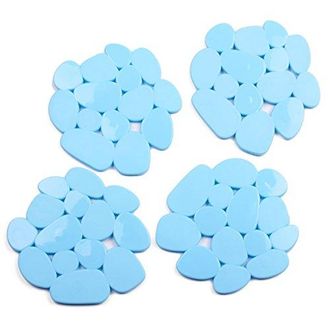 MSV Lot de 4 Tapis antiderapants de Douche ou Baignoire PVC Galets 12x13cm Bleu Ciel