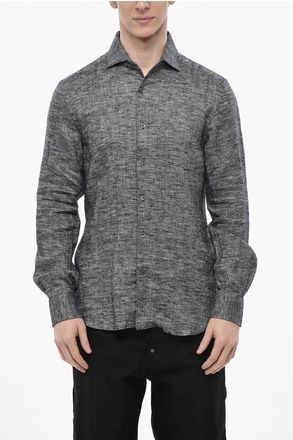 Corneliani ID Melange Linen Shirt With French Collar size 39