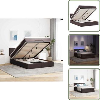 vidaXL Ottomanische Bett mit Matratze & LEDs Dunkelbraun 140x190 cm - Ottoman-Bett - Ottoman-Betten - Bett Mit Stauraum - Polsterbett