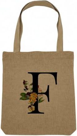 Fabulous Sac Shopping Tote Bag Aspect Lin - F Fanny Fleur Florence Lettre Alphabet Pr&eacute;nom - Sac de Courses Toile Epaisse 360g Beige Naturel Cabas Port&eacute; Epaule 