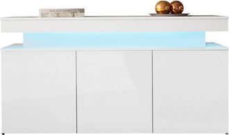 Mirjan24 Kommode Serkuzo 3D 160 mit 3 Türen, Griffloses Öffnungssystem, Soft-Close, Blauer LED-Beleuchtung im Set, Anrichte, Sideboard, Wohnzimmerschrank (Weiß