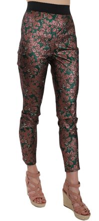 Dolce & Gabbana Womens Multicolor Iridescent Brocade Jacquard Trousers Crop Pants Polyester