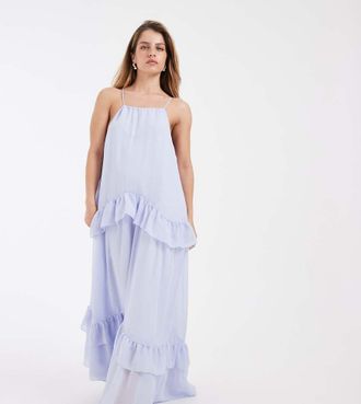 Vero Moda Petite Robe longue dos nu en mousseline avec bords &agrave; volants - Bleu lavande-Violet