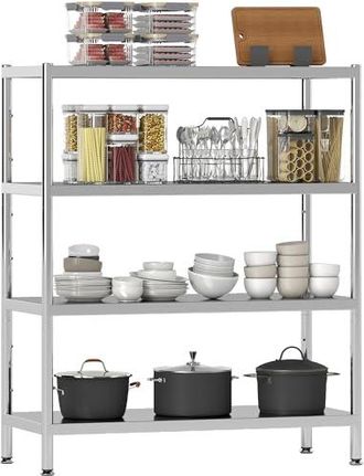 HOMCOM Etagère en métal avec 4 Niveaux réglables à 10 hauteurs différentes, étagère de Cuisine en Acier Inoxydable 201, pour épices, casseroles et poêles, 91