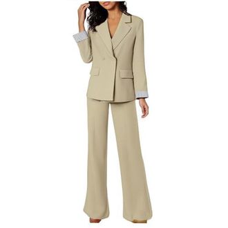 Generic Surv&ecirc;tement deux pi&egrave;ces en velours pour femme - Tenue d&eacute;t&eacute; d&eacute;contract&eacute;e en lin - Col rond - Manches 3/4 - Pantalon &agrave; taille haute et large avec poches