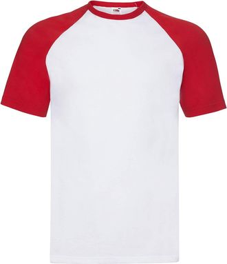 Fruit Of The Loom Shortsleeve Baseball T-Shirt S M L XL XXL, Gr&ouml;&szlig;e:3XL, Farbe:wei&szlig;/rot