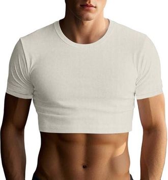 Generic Crop Top pour homme - Ventre nu - Manches courtes - T-shirt de fitness respirant - V&ecirc;tement de bodybuilding - Yoga - T-shirt de sport - Col rond - Cou