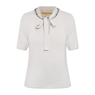Valentino Garavani Woll-Oberteil mit schimmernden Kristallen am Ausschnitt - - Knitwear - Damen - Grau - M