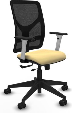 Piqueras y Crespo B&uuml;rostuhl mit wei&szlig;en und schwarzen Armlehnen, h&ouml;henverstellbare Lendenwirbelst&uuml;tze, ausgestattet mit Syncro/Traslack und Schneideschaum, Schwarz/Creme