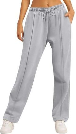 Generic Pantalon Jogging Femme D&eacute;contract&eacute; Jambe Large Polaire Pantalon de Surv&ecirc;tement Taille Elastique Confortable Ample Automne Hiver Sweatpants avec Poches