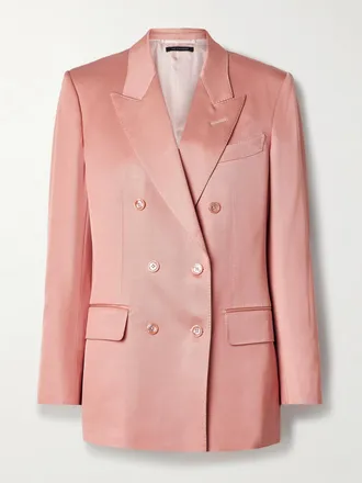 Tom Ford Blazer &Agrave; Double Boutonnage En Serge De Soie Et De Laine M&eacute;lang&eacute;es - Rose