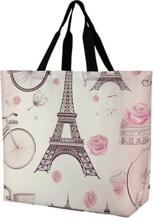 Generic V&eacute;lo Romantique &Agrave; Paris Tour Eiffel Sac A Main Femme Grand Sacs De Courses D&eacute;contract&eacute; Sac Fourre-Tout Pour Voyage Gym Quotidienne