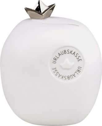 R&auml;der Schotterstein Urlaubskasse aus Porzellan in der Farbe Wei&szlig;-Silber, Ma&szlig;e: 10cm x 8cm x 12cm, 14294