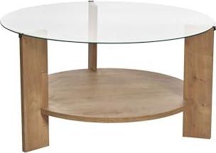 Hanah Home Stylish Coffee Table, Sapphire Oak & Transparent, 75 x 40 x 75 cm | 100% Tempered Glass Top, 100% Melamine Coated Frame, Durable & Modern Design