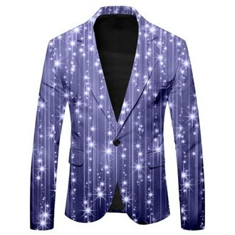 Generic Veste pour homme, aspect paillet&eacute;, impression 3D, ciel &eacute;toil&eacute;, rayures, blazer, carnaval, f&ecirc;te, veste slim fit un bouton, veste de costume pour carnav
