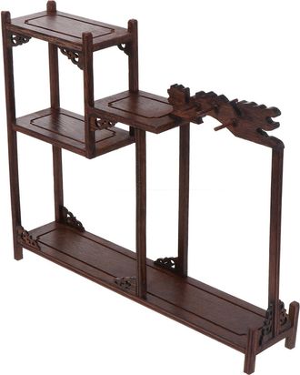 BESPORTBLE FESTFENDS Antikes Ausstellungsregal mit Geschnitztem Muster Stabiles Kuriosit&auml;tenregal f&uuml;r Wohnzimmer und B&uuml;ro Vielseitiger Holzst&auml;nder zur Wohnkultur