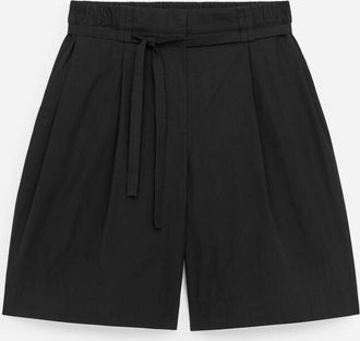 Arket Shorts Aus Baumwoll-Popeline Mit Falten -Schwarz