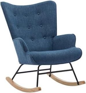Vente-Unique Fauteuil scandinave - Fauteuil &agrave; Bascule en Tissu chin&eacute; Bleu ELMINA II