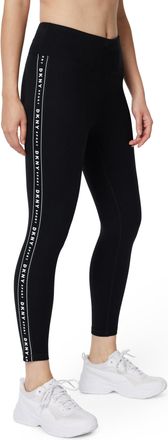DKNY 7/8-Kompressions-Leggings mit hoher Taille f&uuml;r Damen mit Logo-Tape, Schwarz/Schwarz, S