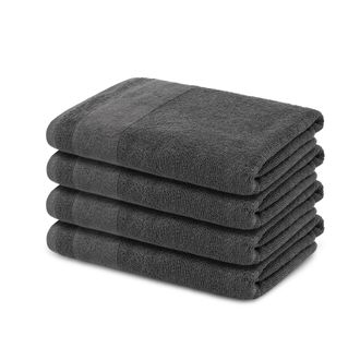 Looks by Wolfgang Joop 4X Handtuch 50x100 cm - 100% Baumwolle Luxus Handt&uuml;cher mit Aufh&auml;nger & Logostick, 4er Set Handt&uuml;cher grau