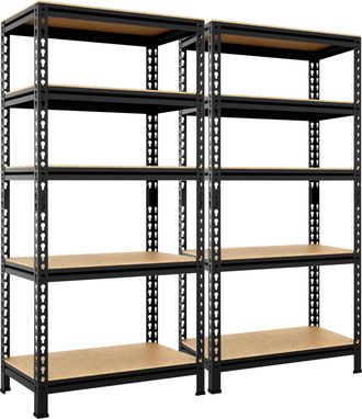 Yaheetech 2er Set Schwerlastregal Lagerregal 150 x 70 x 30 cm Steckregal mit 5 Verstellbaren Ablagen Kellerregal 590 kg Belastbar Regal mit Metallgestell Schwar