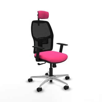 Piqueras y Crespo Alfera Schreibtischstuhl mit Rollen, 1D-Armlehnen, h&ouml;henverstellbare Lendenwirbelst&uuml;tze und h&ouml;henverstellbares Kopfteil, Schwarz / Rosa