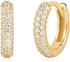 Ania Haie Heart Hunter Boucles doreilles cr&eacute;oles pour femme en argent sterling 925 plaqu&eacute; or 14 carats, serties de 72 zircones cubiques, taille : 10,2 mm, embal