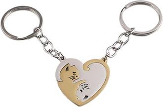 Generic Porte-clés assorti en forme de coeur en forme de chat noir et blanc pour petit ami, petite amie, anniversaire, Doré, Refer to description