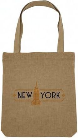 Fabulous Sac Shopping Tote Bag Aspect Lin - New York Etats-Unis Luxe Vintage Style - Sac de Courses Toile Epaisse 360g Beige Naturel Cabas Port&eacute; Epaule Solide 