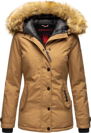 Navahoo warme Damen Winter Jacke Winterjacke Parka Mantel Kunstfell B392 [B392-Laura2-Camel-Gr.XS]
