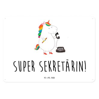Mr. & Mrs. Panda Schild Einhorn Sekret&auml;rin DIN A4 - Geschenk, Unicorn, T&uuml;rschild, Einh&ouml;rner, B&uuml;ro, Wandbild, tafel, Rechtsanwaltsgehilfin, Magnetschild, Retro Blechsch