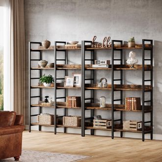 Tribesigns B&uuml;cherregal, Regal mit 5 Ablagen, Industriell, Standregal mit Stahlrahmen, 120 x 30 x 180 cm, Freistehendes B&uuml;cherregal f&uuml;r Arbeitszimmer, B&uuml;ro, Wohnz