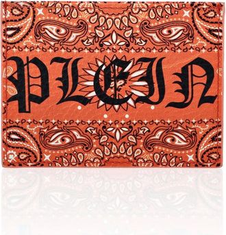 Philipp Plein Homme, Accessoires, Orange, Taille: ONE Size Leather Credit Cards Holder Paisley