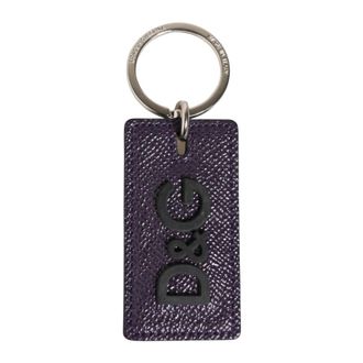 Dolce & Gabbana Homme, Accessoires, Violet, Taille: ONE Size Porte-cl&eacute;s Anneau M&eacute;tallique Logo en Cuir