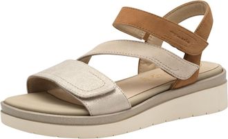 Tamaris Comfort Damen Sandalen flach aus Leder mit Klettverschluss, Beige (Beige Comb), 41 EU