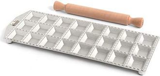 Marcato Marcato Ravioli Maker Press, Ravioli Machine, Homemade Ravioli Cutter, 50 mm Square Cut, Space for Generous Filling, Wooden Rolling Pin Included, Made