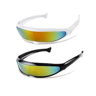 ZJchao Lunettes de Soleil R&eacute;tro Cool Funky, avec Verres Miroir Color&eacute;s, pour Cosplay, Halloween, Festival de Musique, Adultes et Enfants (2 pi&egrave;ces Noir Blanc