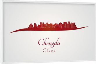 artboxONE Poster mit wei&szlig;em Rahmen 45x30 cm St&auml;dte Chengdu-Skyline in Rot - Bild Skyline denkm&auml;ler Geschenk
