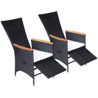 vidaXL Vidaxl - inlife Chaise inclinable de jardin 2pc et coussins R&eacute;sine tress&eacute;e Noir