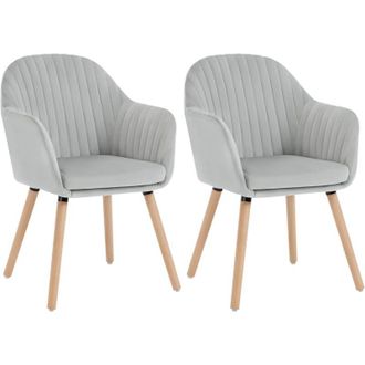 Woltu Woltu - Lot de 2 Chaise de salle &agrave; manger Si&egrave;ge en velours, Pieds en bois massif, Gris clair