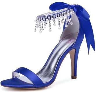 Generic Escarpins Femme Bout Ouvert Mariée Stylet Talons Btide Cheville Boucle Sandales Chaussures De Mariee Bal 10.5Cm,Bleu,36 EU