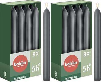 Bolsius Bolsius Glatte Stabkerzen - Anthrazit - 8 St&uuml;ck im Karton - 17 cm - L&auml;nge Brenndauer 5 Stunden - Unparf&uuml;mierte - Enth&auml;lt Nat&uuml;rliches Pflanzenwachs - O