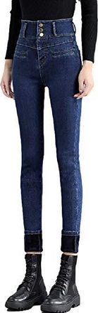 Lazutom Jeans dhiver pour femme - Coupe ajustée - Doublure en polaire, Bleu 3, 34