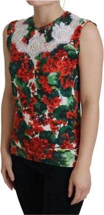 Dolce & Gabbana Femme, Tops, Multicolore, Taille: 42 FR Débardeur Rouge à Fleurs Sans Manches