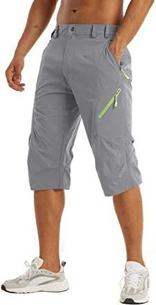 KEFITEVD Short de Marche Trois Quarts à Séchage Rapide pour Hommes Short Cargo 3/4 Respirant avec 4 Poches,Gris Clair, 36