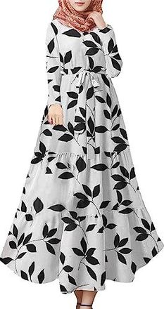 Generic 2026 Robe amincissante pour femme musulmane temp&eacute;rament floral &eacute;l&eacute;gant robe ample v&ecirc;tements de pri&egrave;re, blanc, XXL