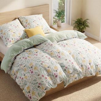 Bedsure Bettw&auml;sche 135x200 4teilig Bettbezug - Bettw&auml;sche-Sets 135 x 200 cm 2er Set mit 2 Kissenbez&uuml;ge 80x80cm, &Ouml;KO-TEX Wendebettw&auml;sche Bedding Gr&uuml;n Blumen Pf